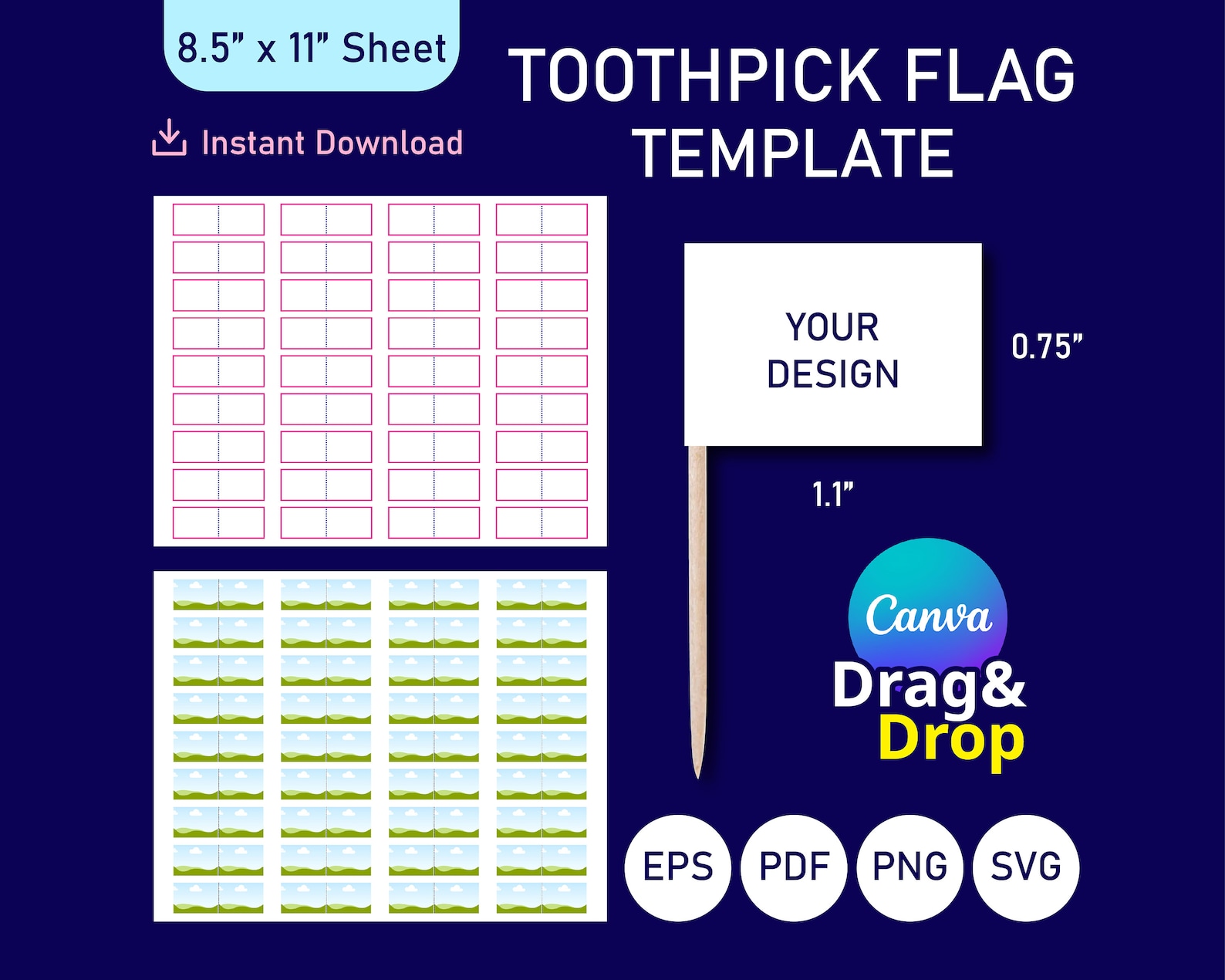 Toothpick Flag Template, Toothpick Tag Template Svg, Tag Template, Flag ...