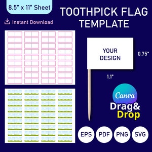 Toothpick Flag Template, Toothpick Tag Template Svg, Tag Template, Flag ...