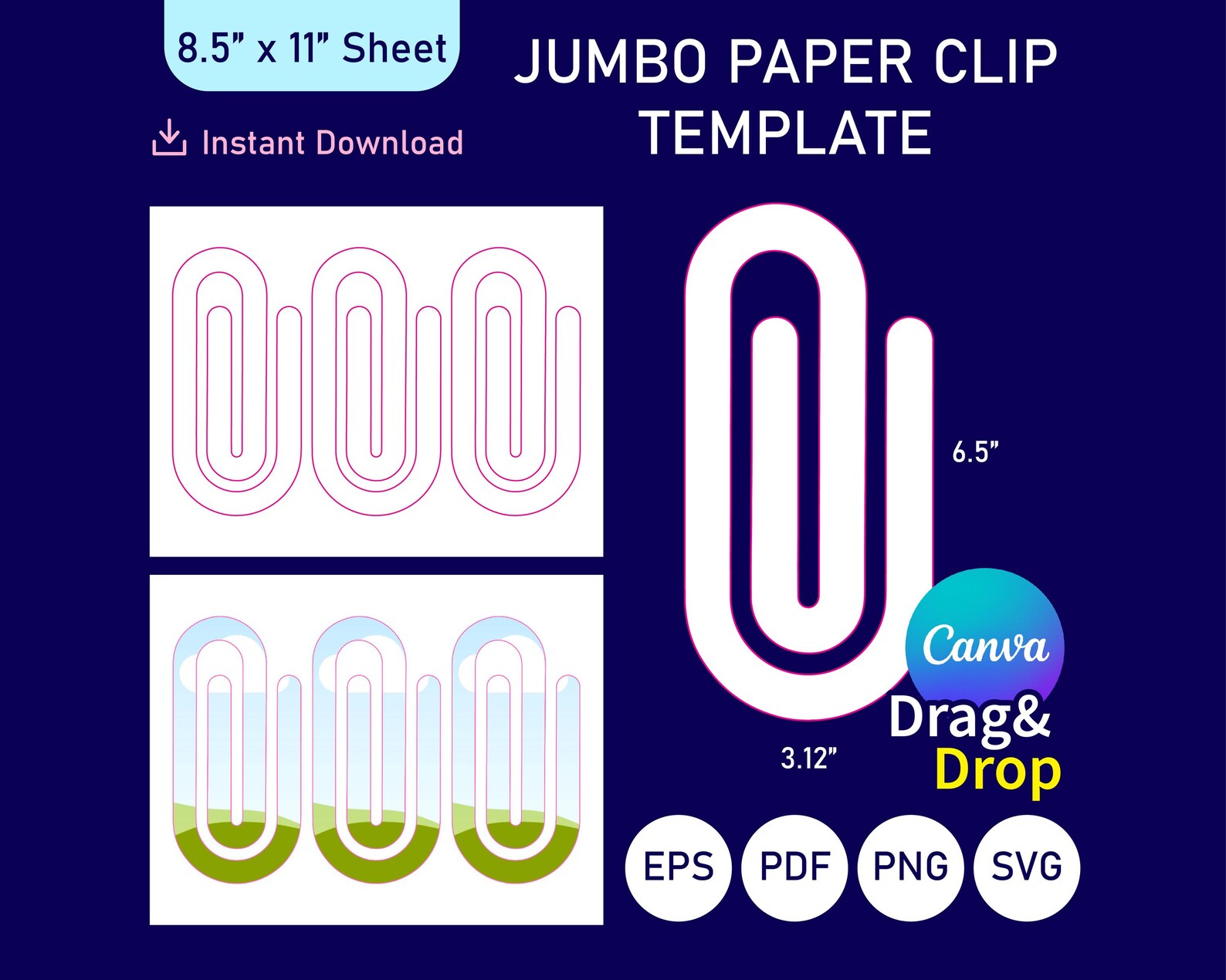 Jumbo Paper Clip Template, Jumbo Bookmark Template, Bookmark Clip ...