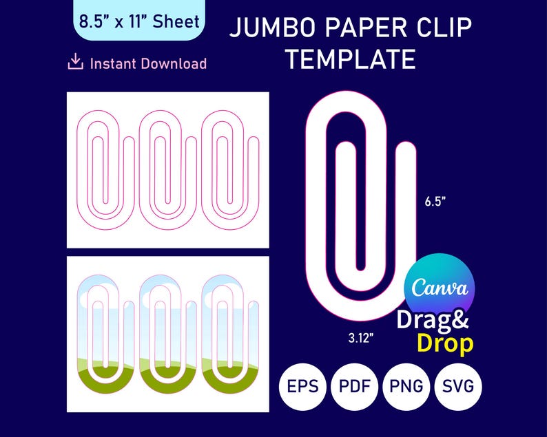 Jumbo Paper Clip Template, Jumbo Bookmark Template, Bookmark Clip ...
