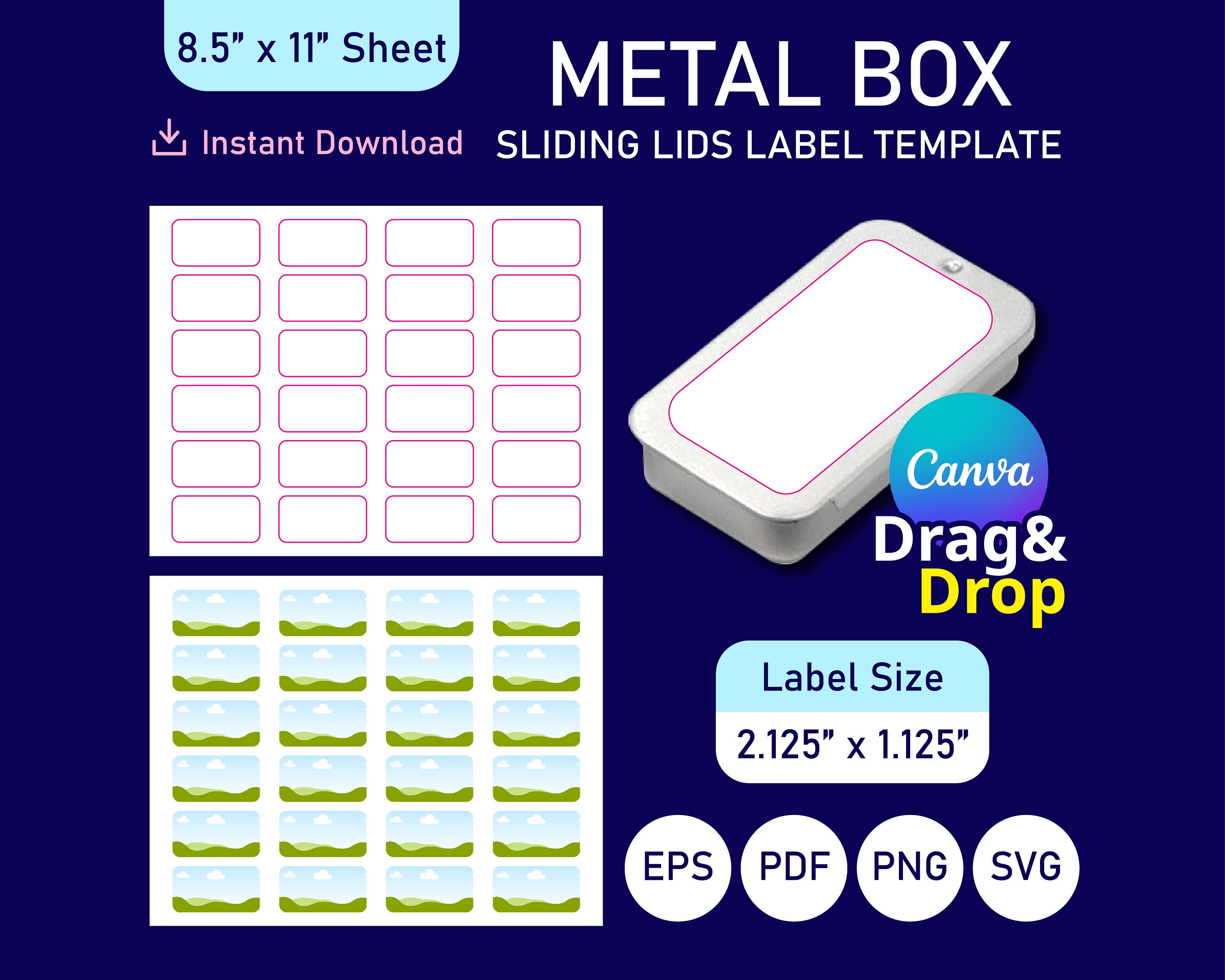 Metal Box Label Template, Label Metel Box Template, Metal Box Canva ...
