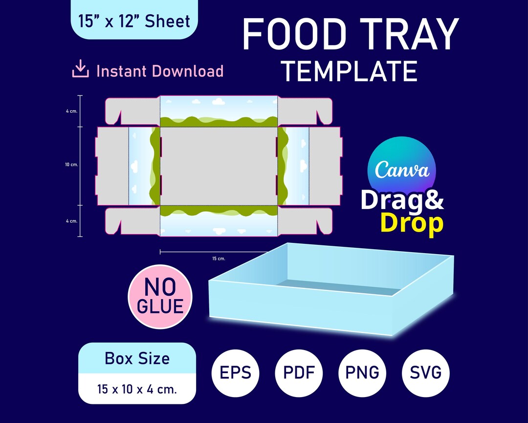Food Tray Template, Food Tray Box, Tray for Party, Tray Template, Tray ...