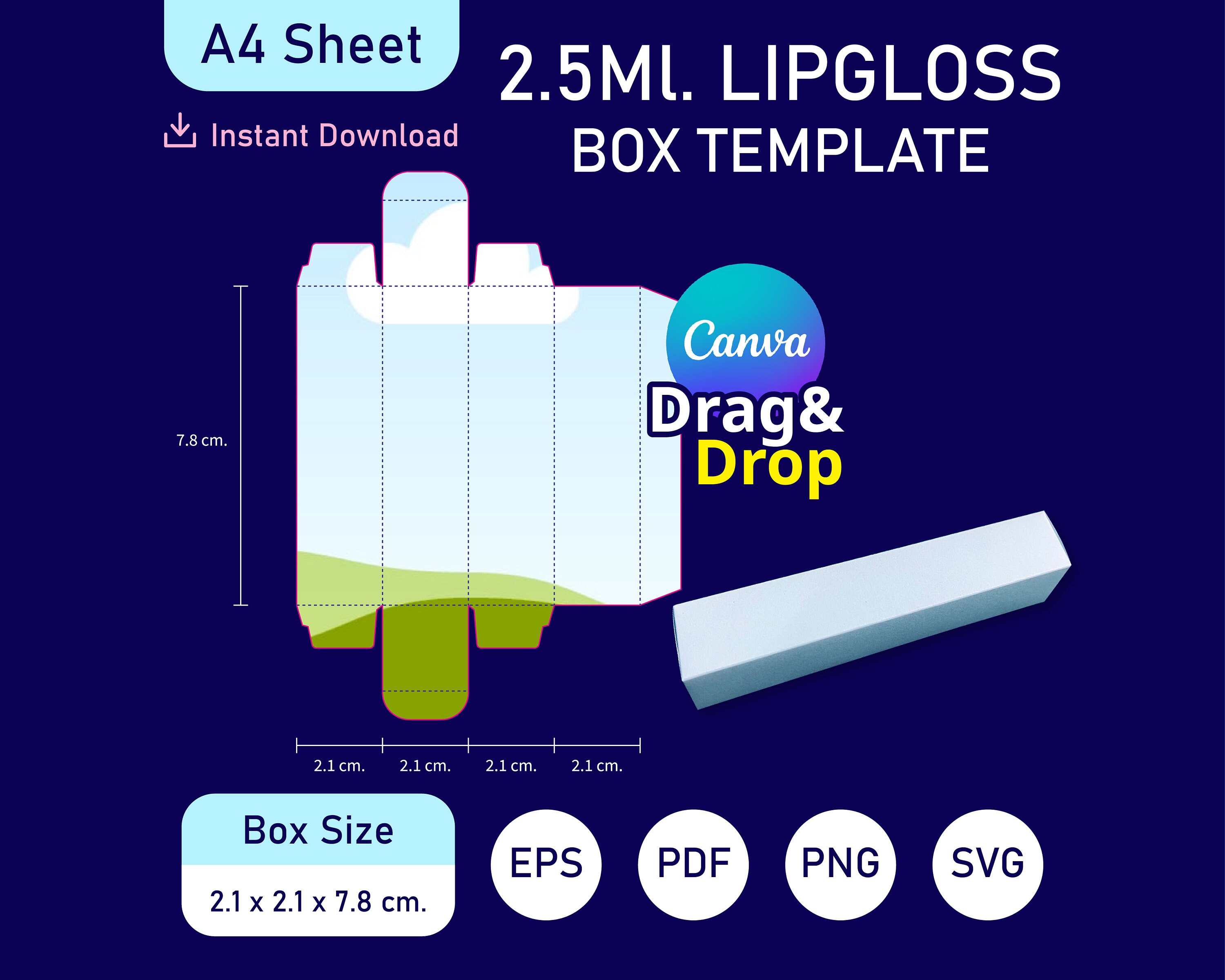 Lipgloss 2.5 ML Box Template, Mini Lips Box Template, Beauty Packaging ...