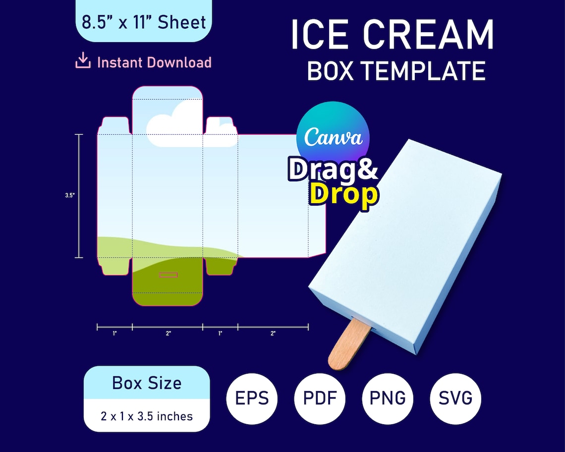 Ice Cream Box Template, Cake Box Template , Box for Cake, Box for Party ...