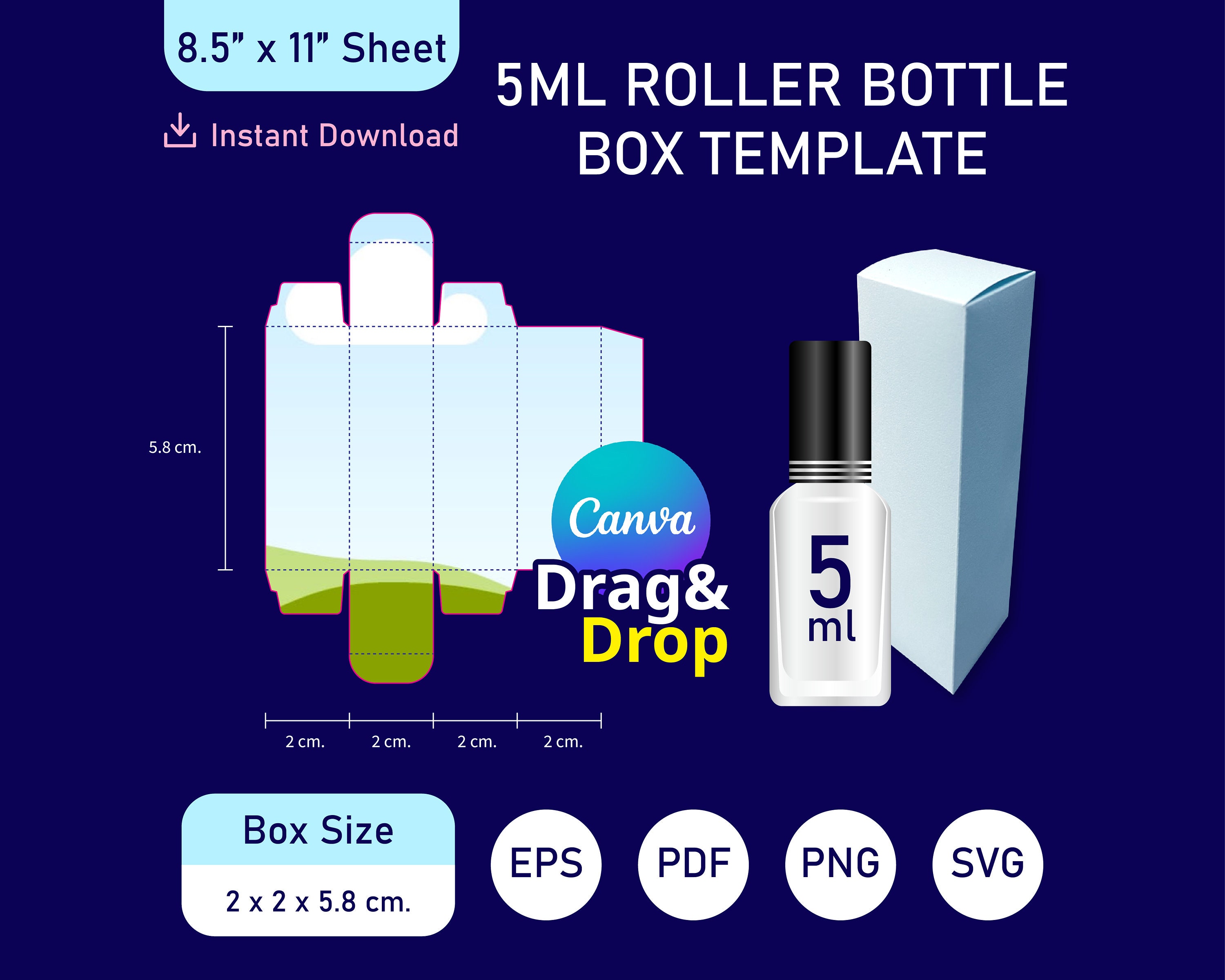 5ML Roller Bottle Box Template, Essential Oil Bottle Template, Box ...