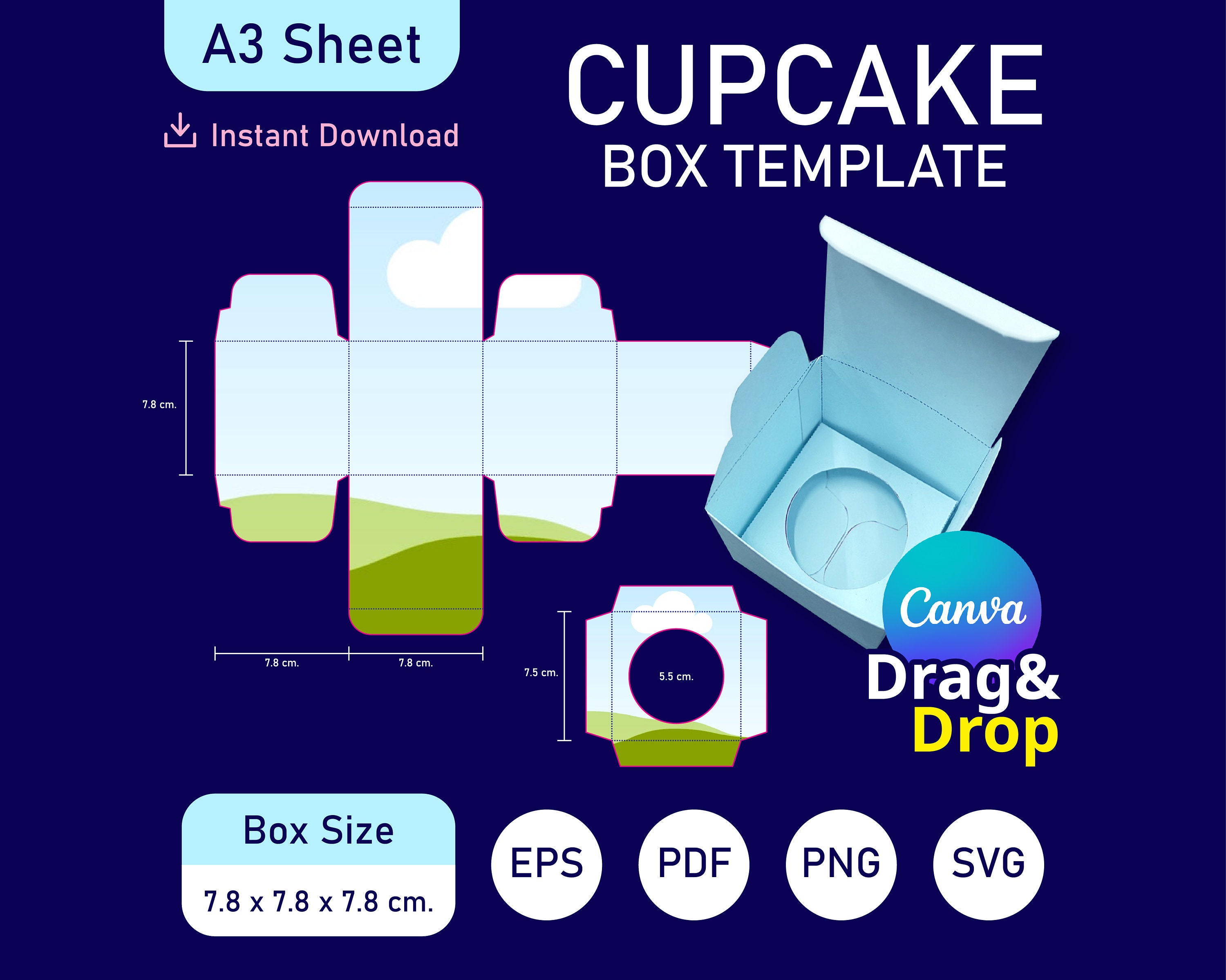 Cupcake Box Template, Cake Box Template, Cupcake Packaging, Cupcake Box ...