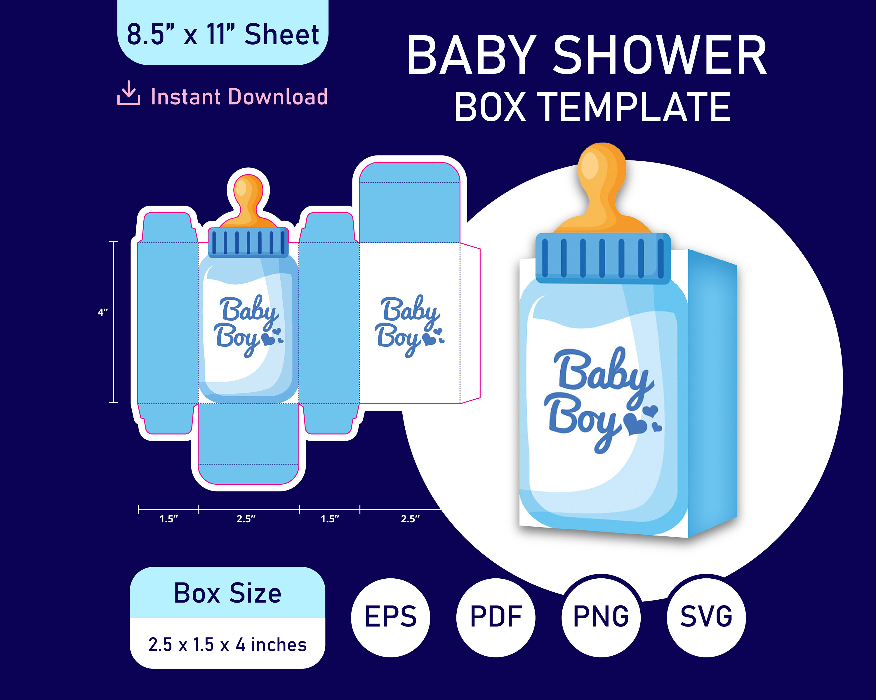 Baby Shower Box Template, Candy Box Template , Party Box Template, Box ...