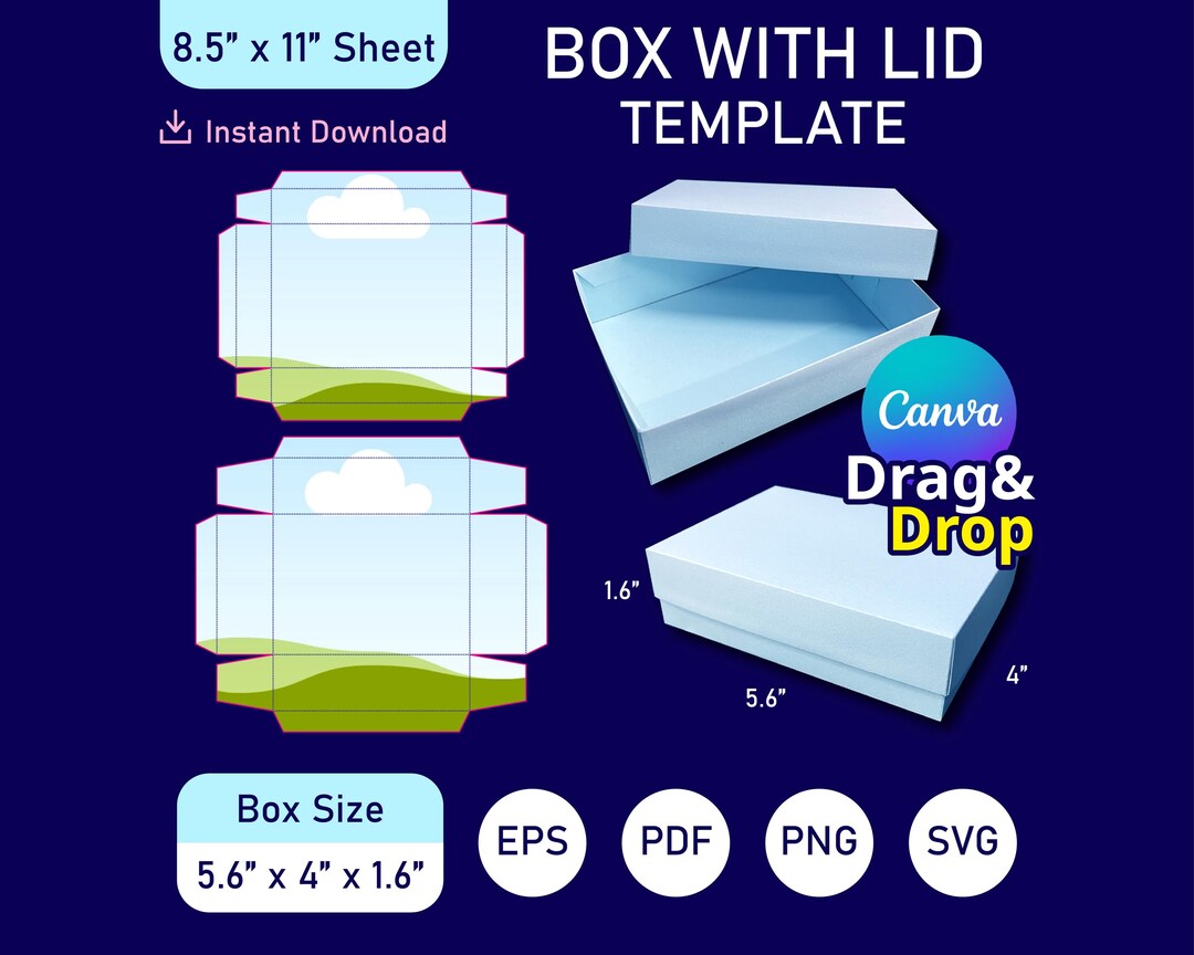 Box With Lid Template, Square Box With Lid Template, Box Packaging, Box ...