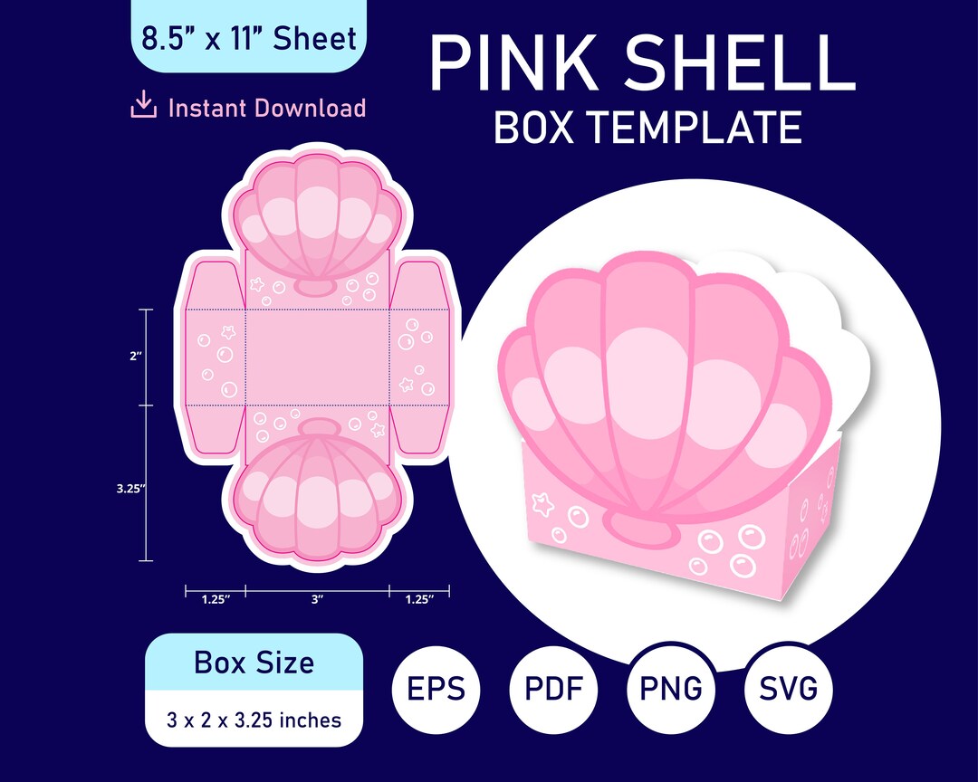 Pink Shell Box Template, Candy Box Template , Party Box Template, Box ...