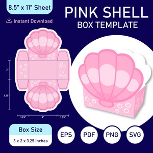 Pink Shell Box Template, Candy Box Template , Party Box Template, Box ...