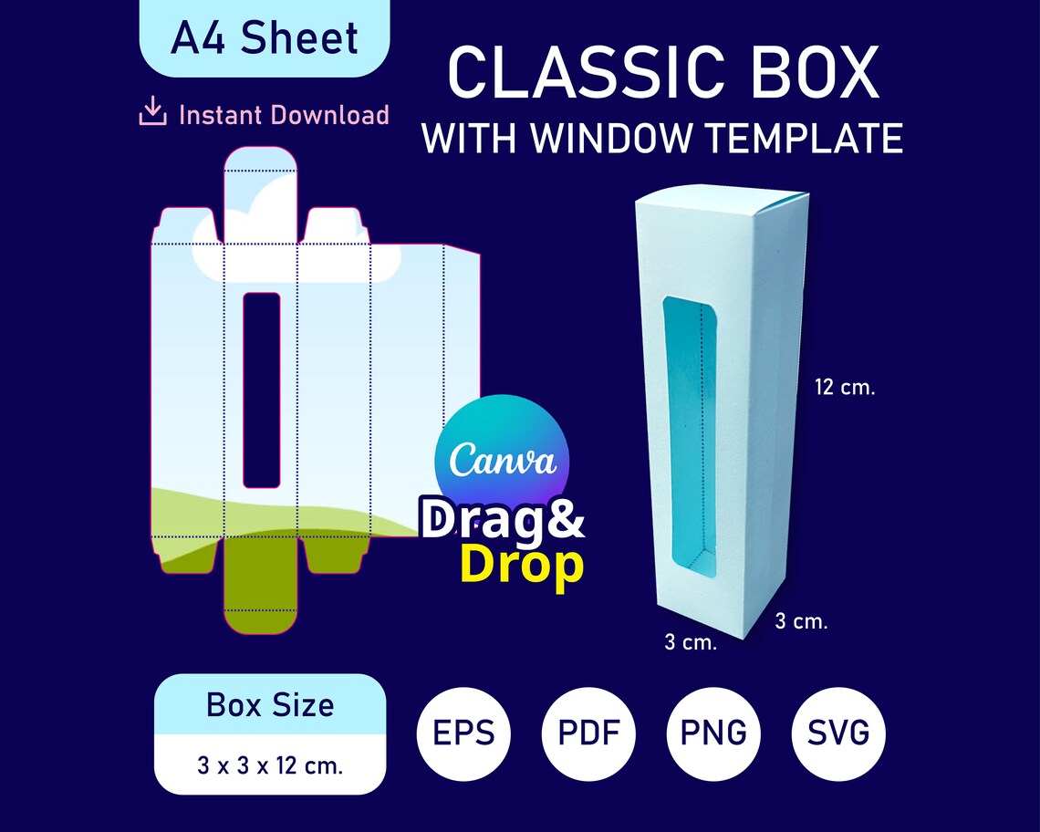 Classic Box With Window Template, Classic Box SVG, Square Box Packaging ...
