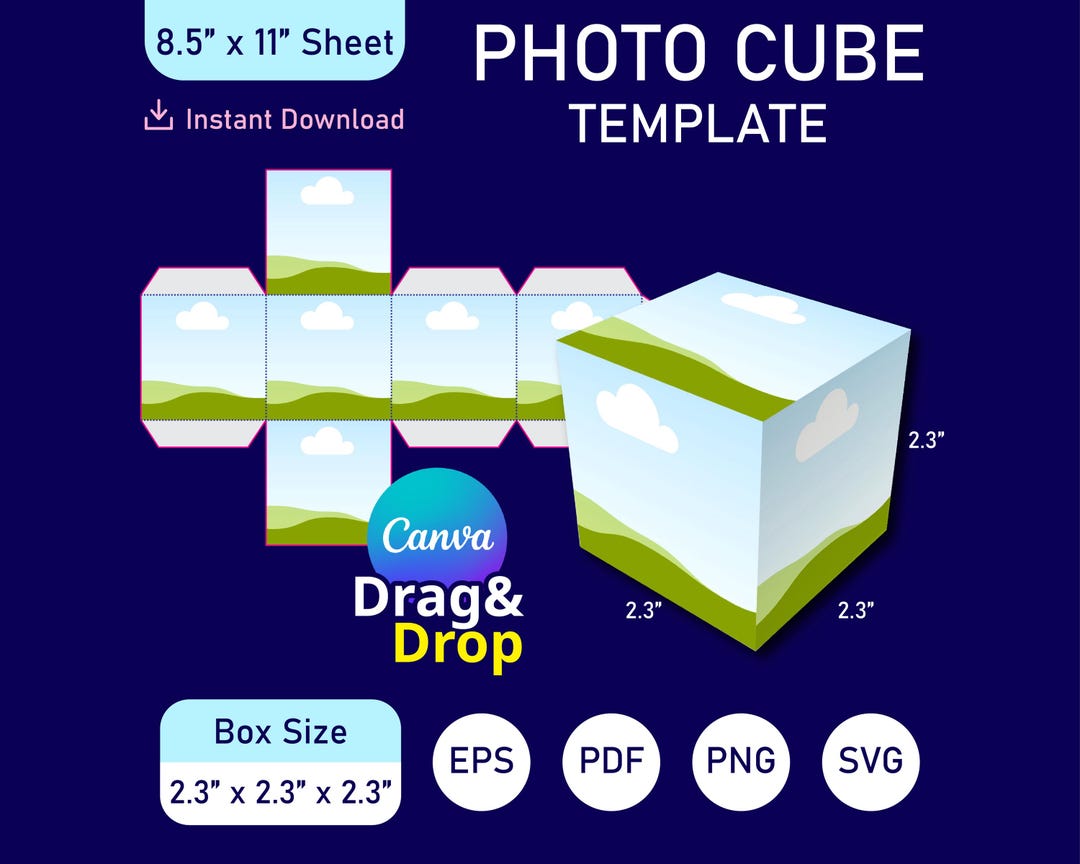 Photo Cube Template, Photo Cube Box Svg, Photo Cube Svg, Photo Box ...