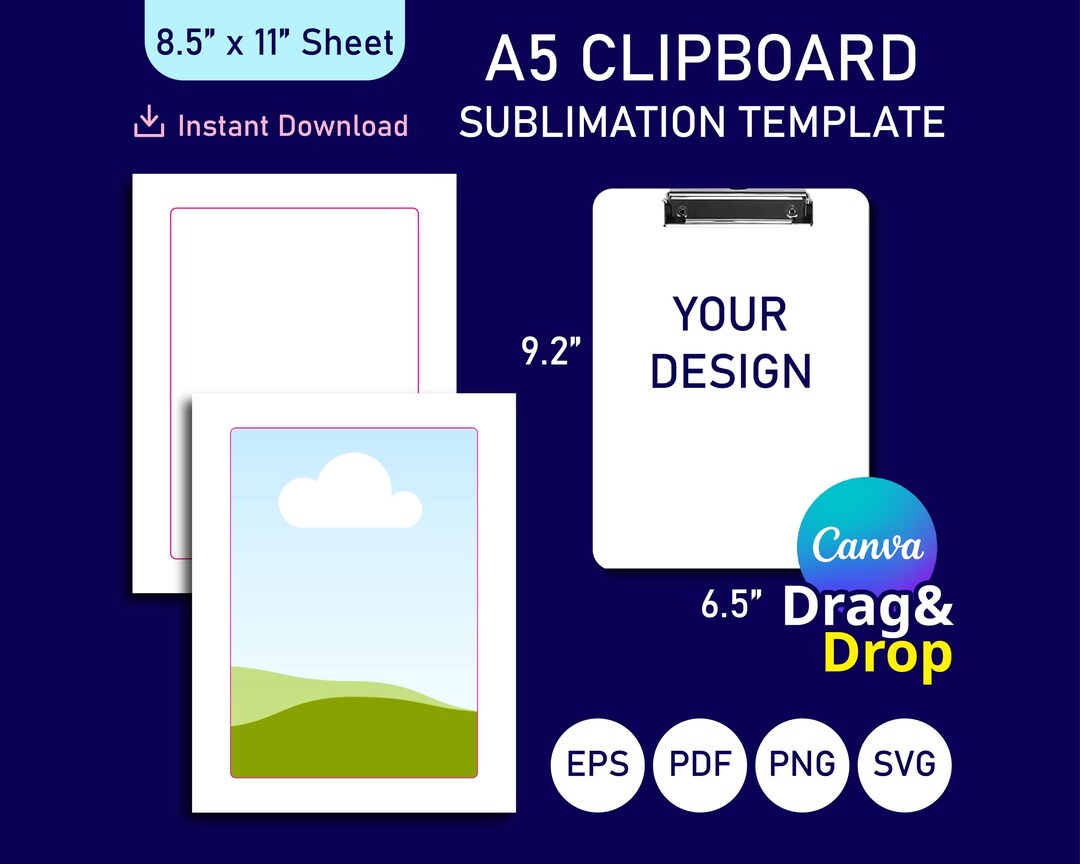 A5 Clipboard Template, Clipboard Sublimation Template, Dry Erase ...