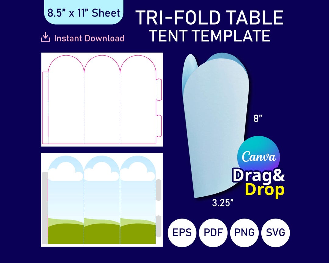 Tri-fold Table Tent Template, Tri-fold Table Tent Svg, Table Tent ...