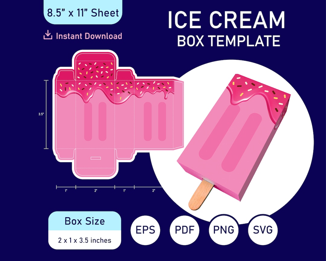 Ice Cream Box Template, Cake Box Template , Box for Cake, Box for Party ...
