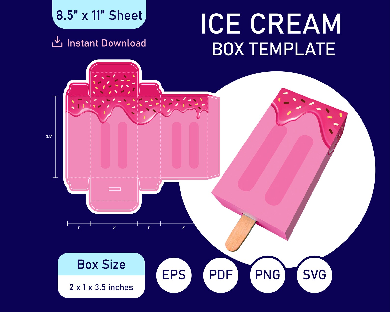 Ice Cream Box Template, Cake Box Template , Box for Cake, Box for Party ...