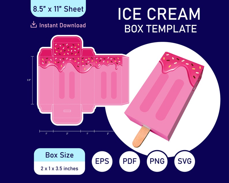 Ice Cream Box Template, Cake Box Template , Box for Cake, Box for Party ...