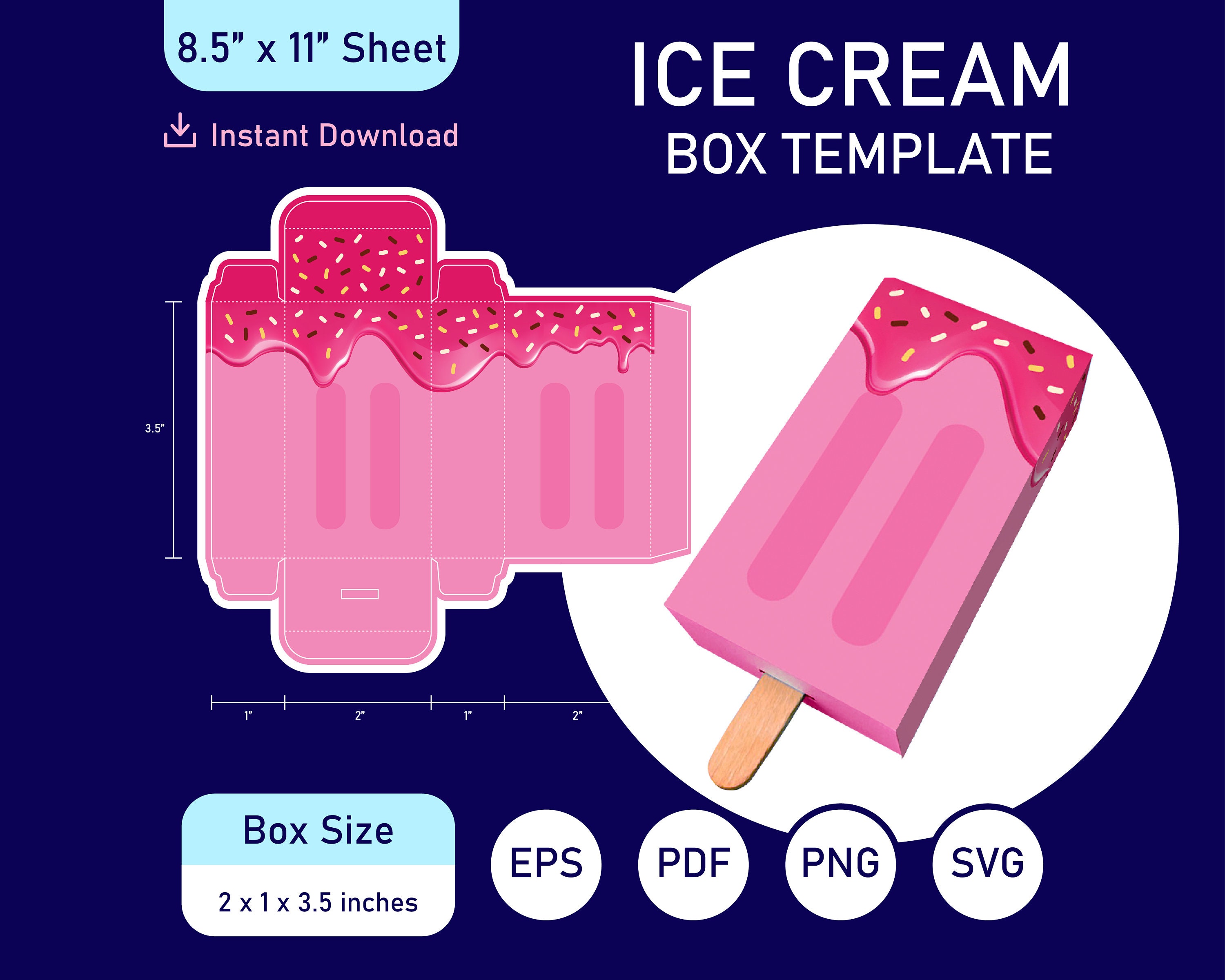 Ice Cream Box Template, Cake Box Template , Box for Cake, Box for Party ...