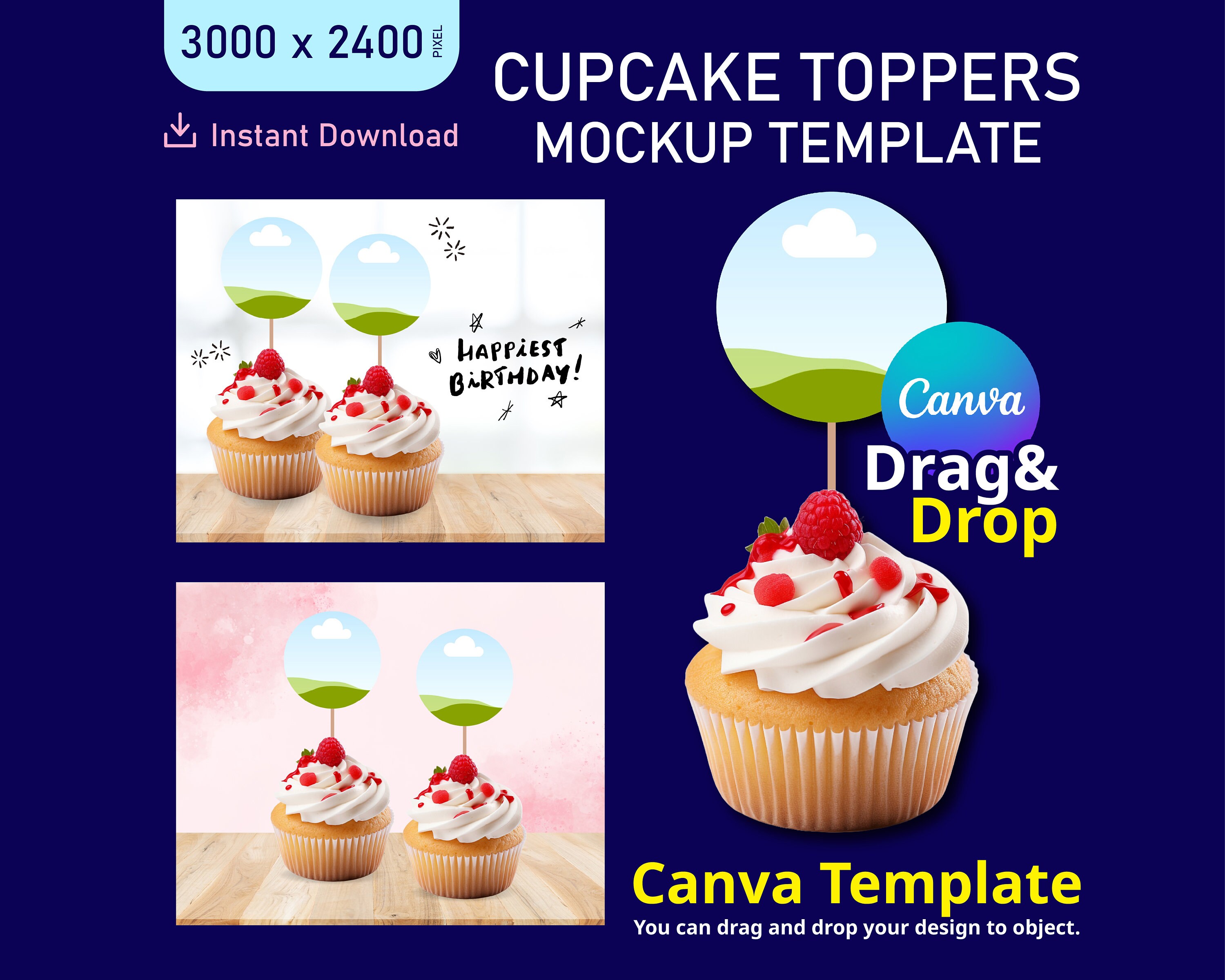 Cupcake Toppers Mockup, Cupcake Toppers Mockup Template, Cupcake ...