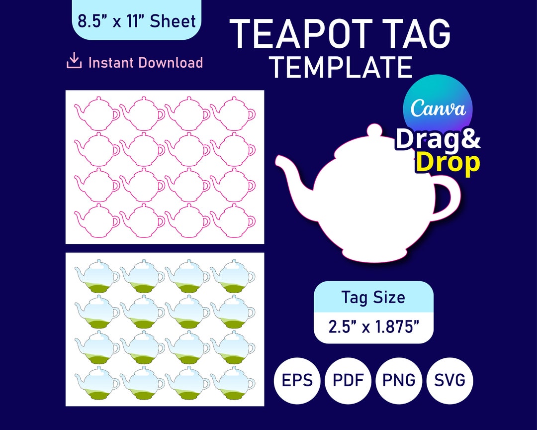 Teapot Tag Template, Teapot Tag , Teapot Gift Tag, Teapot Tag Canva ...