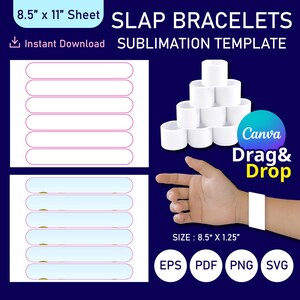 Slap Bracelets Template, Slap Bracelets Sublimation Template, Wristband ...
