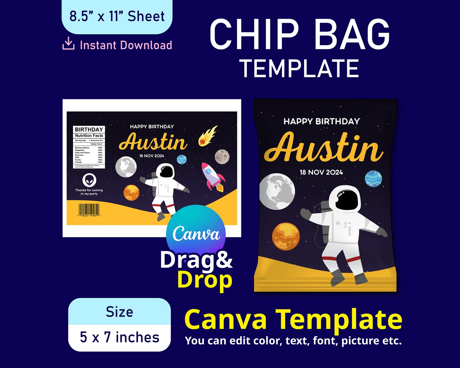 Astronaut Chip Bag Template, Chip Bag Design, Chip Bag Packaging, Chip ...
