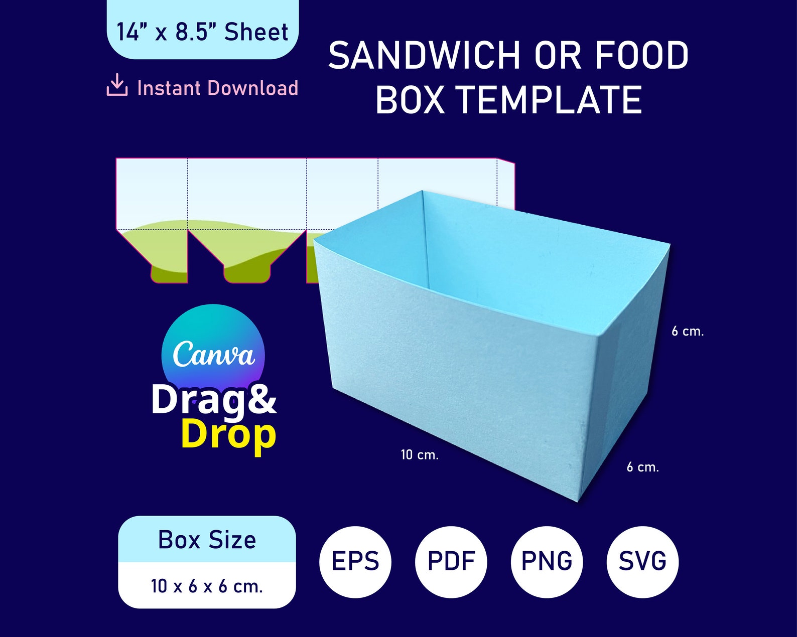 Sandwich Box Template, Food Box Template, Box Packaging, Box SVG ...