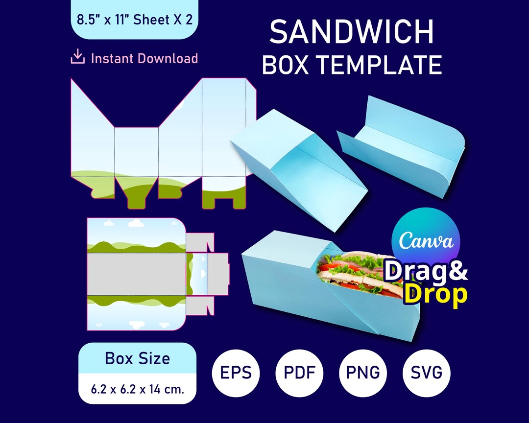 Sandwich Box Template, Food Box Template, Box Packaging, Party Box ...