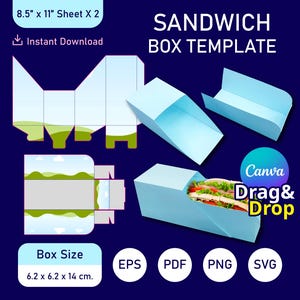 Sandwich Box Template, Food Box Template, Box Packaging, Party Box ...