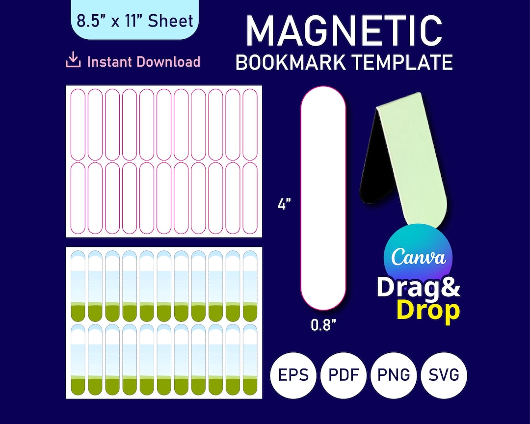 Magnetic Bookmark Template, Bookmark Template SVG, Bookmark SVG, Blank ...