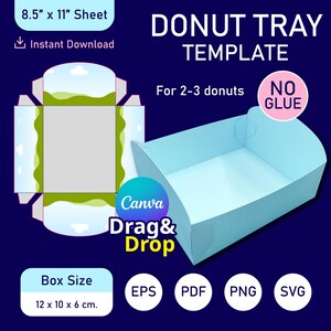 Donut Tray Template, Food Tray Template, Tray Template, Tray Packaging, Tray SVG Template, Donut ...