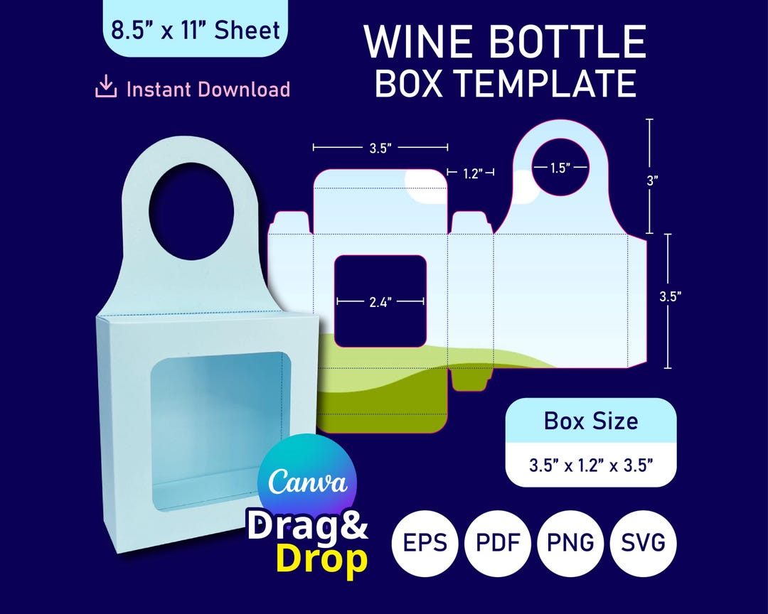 Wine Bottle Box Template, Box Tag Template, Wine Bottle Box With Window ...
