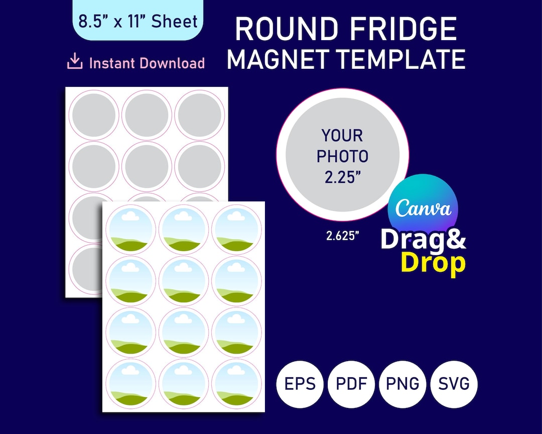 Round Fridge Magnet Template, Photo Magnet Template, Magnet Maker ...