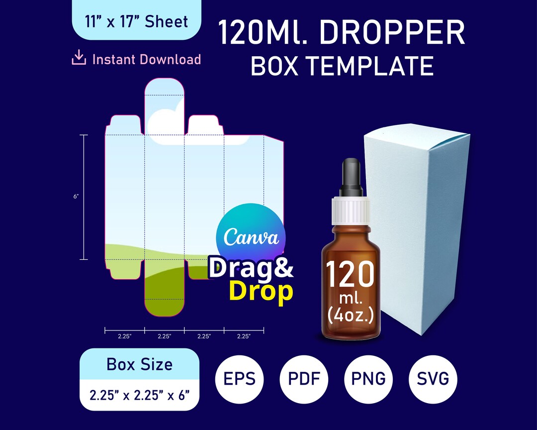 120ML Dropper Bottle Box Template, Essential Oil Bottle Template, Box ...