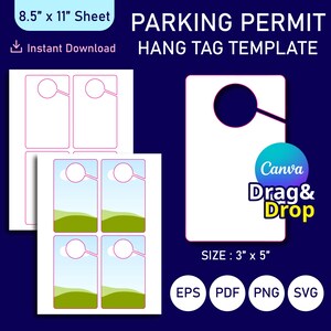 Parking Permit Hang Tag Template, Parking Permit Template , Car Hang Tag Template, Hang Tag ...