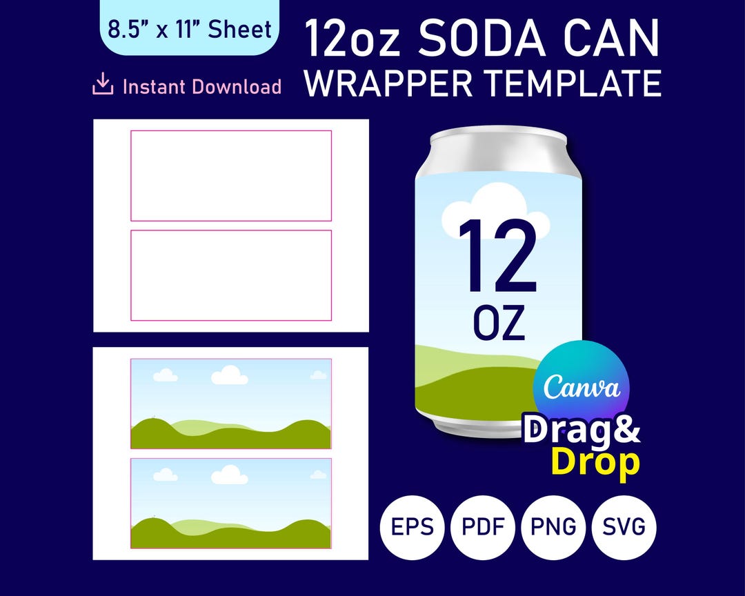 12oz Soda Can Wrap Template, Stainless Steel Soda Can Template, Soda ...