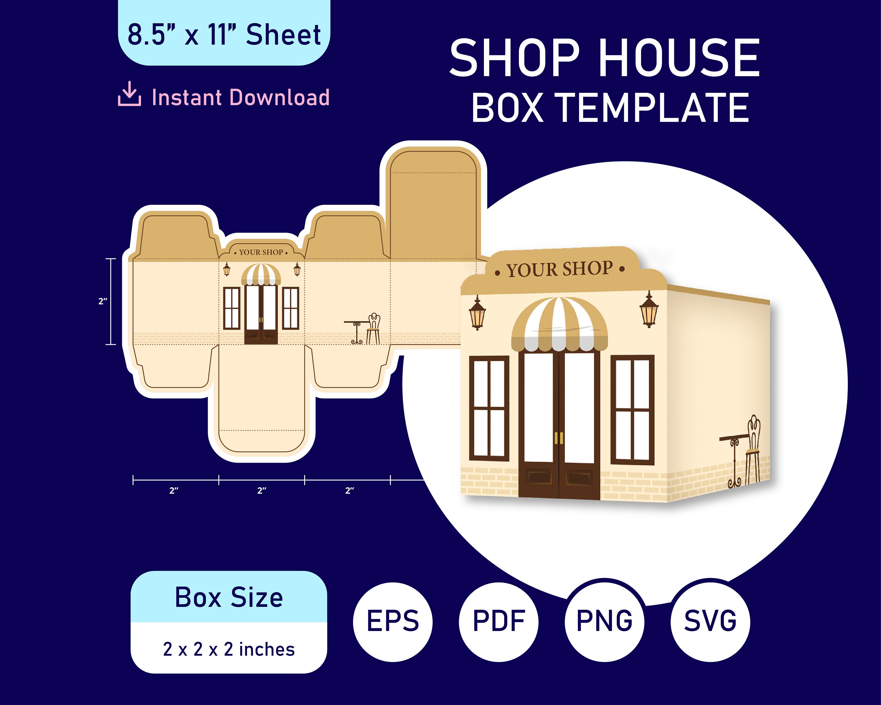 Shop House Box Template, Vintage Shop Box Template , Candy Box Template ...