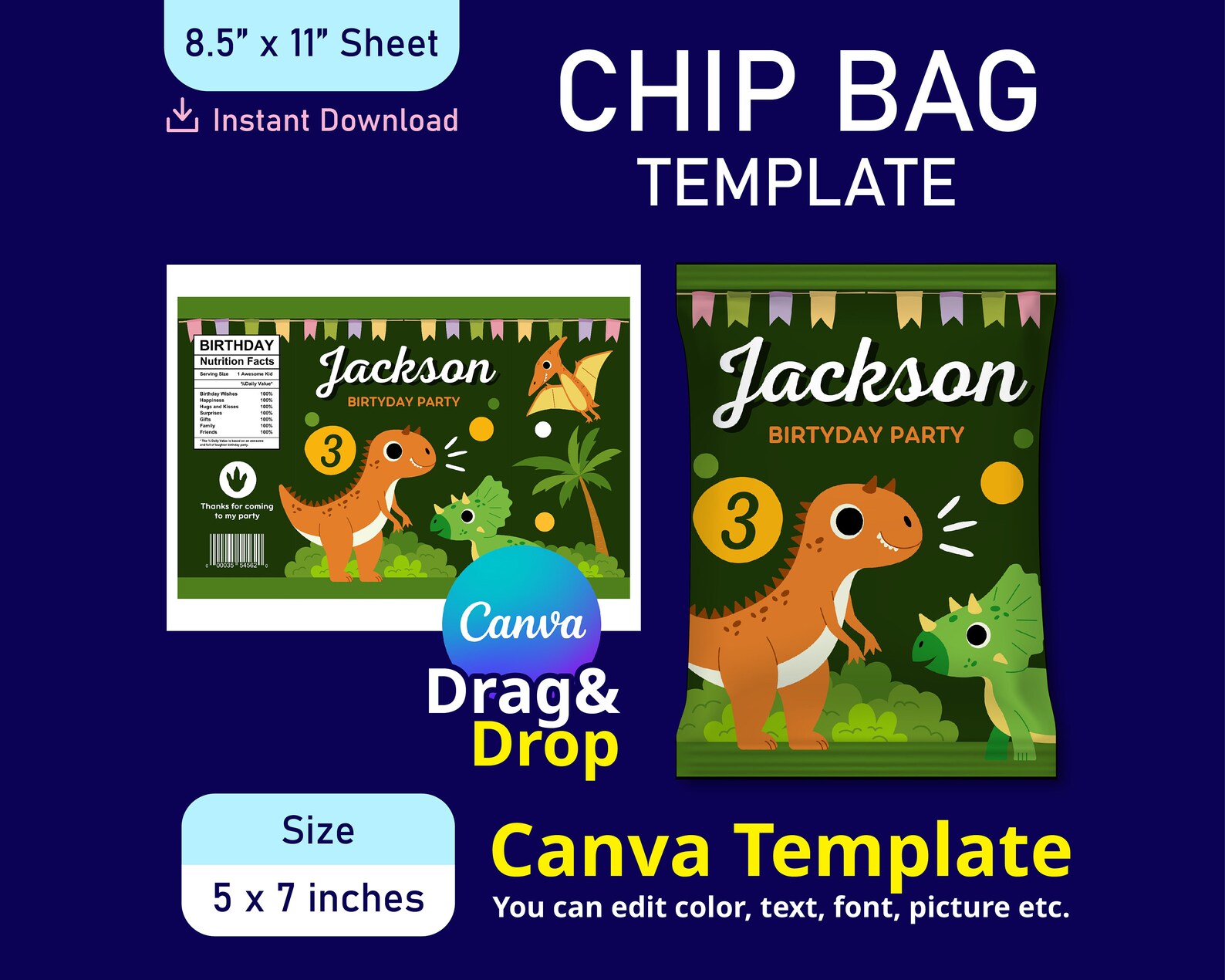 Dinosaur Chip Bag Template, Chip Bag Design, Chip Bag Packaging, Chip ...