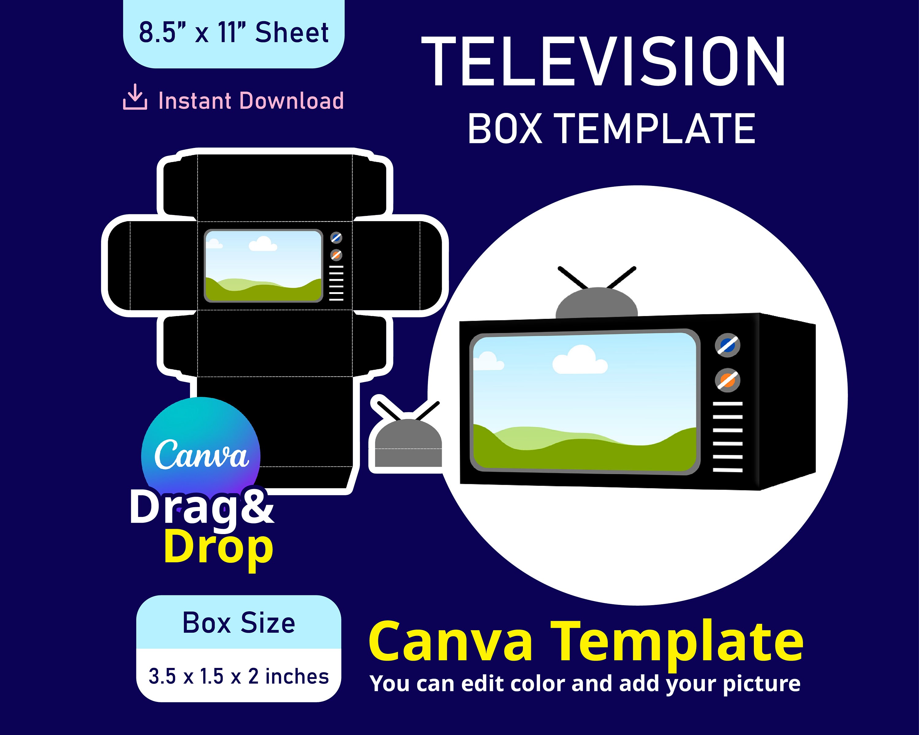 TV Box Template, Television Box Template, Candy Box Template, Gift Box ...