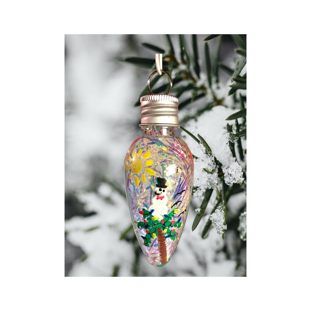 RTS Light Bulb Ornament 4 X 0.6 / Hand Painted Sun, Snowman & Palm Tree ...