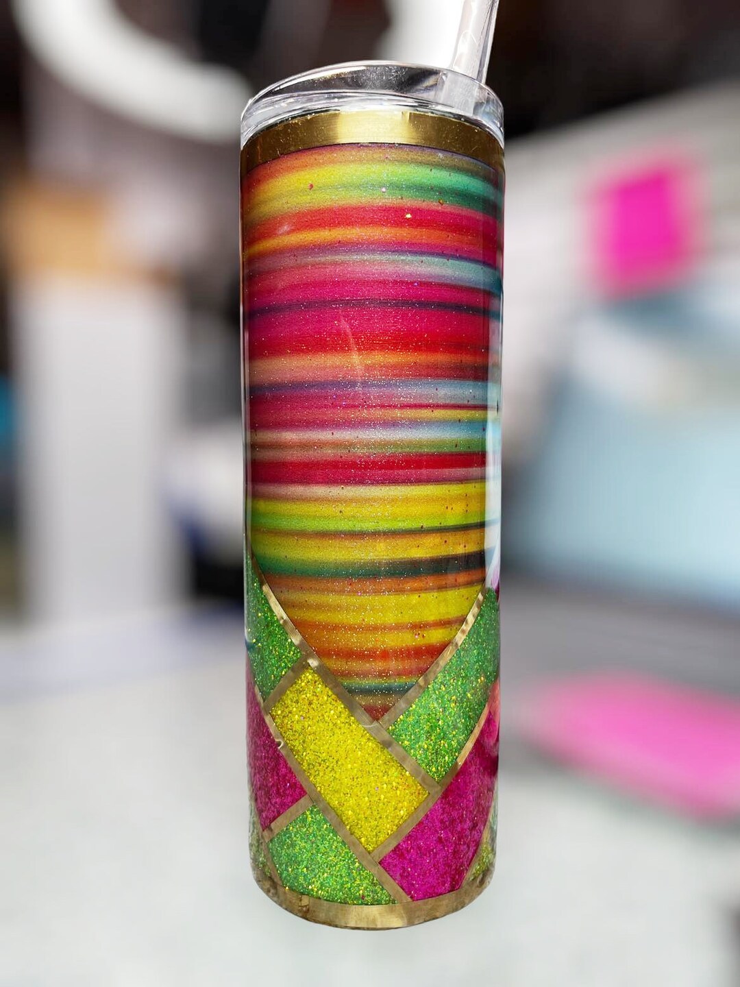 RTS#17 - 20oz Skinny Tumbler / Serape / Glitter / Alcohol Ink / Mica Powder / Stainless Steel ...