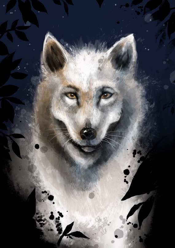 Wolf Drawing Harbour Poetry Painting Night Forest Nature | Etsy