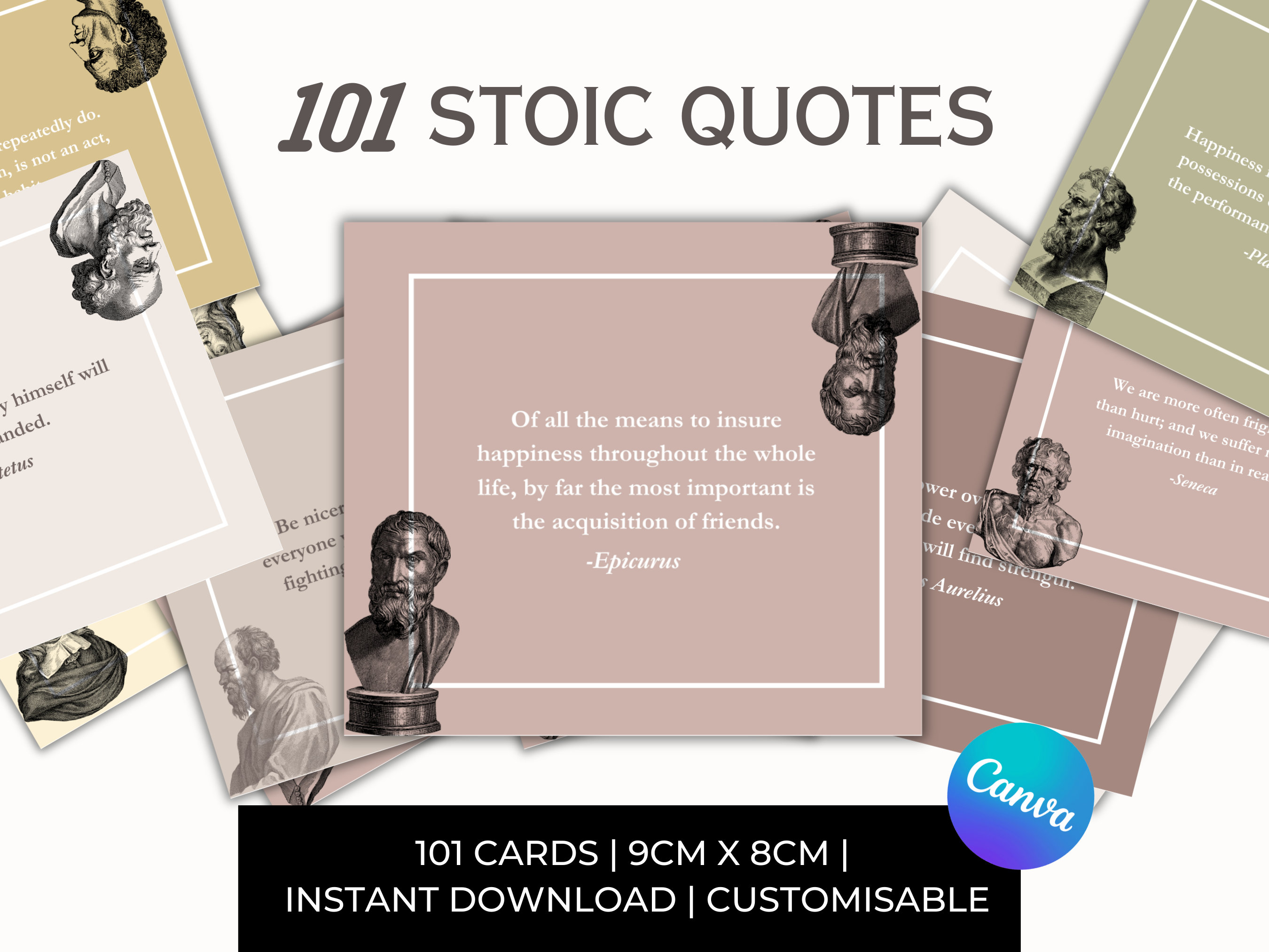 101 Unique Stoic Card Quotes Canva PDF Printables Mindset ...