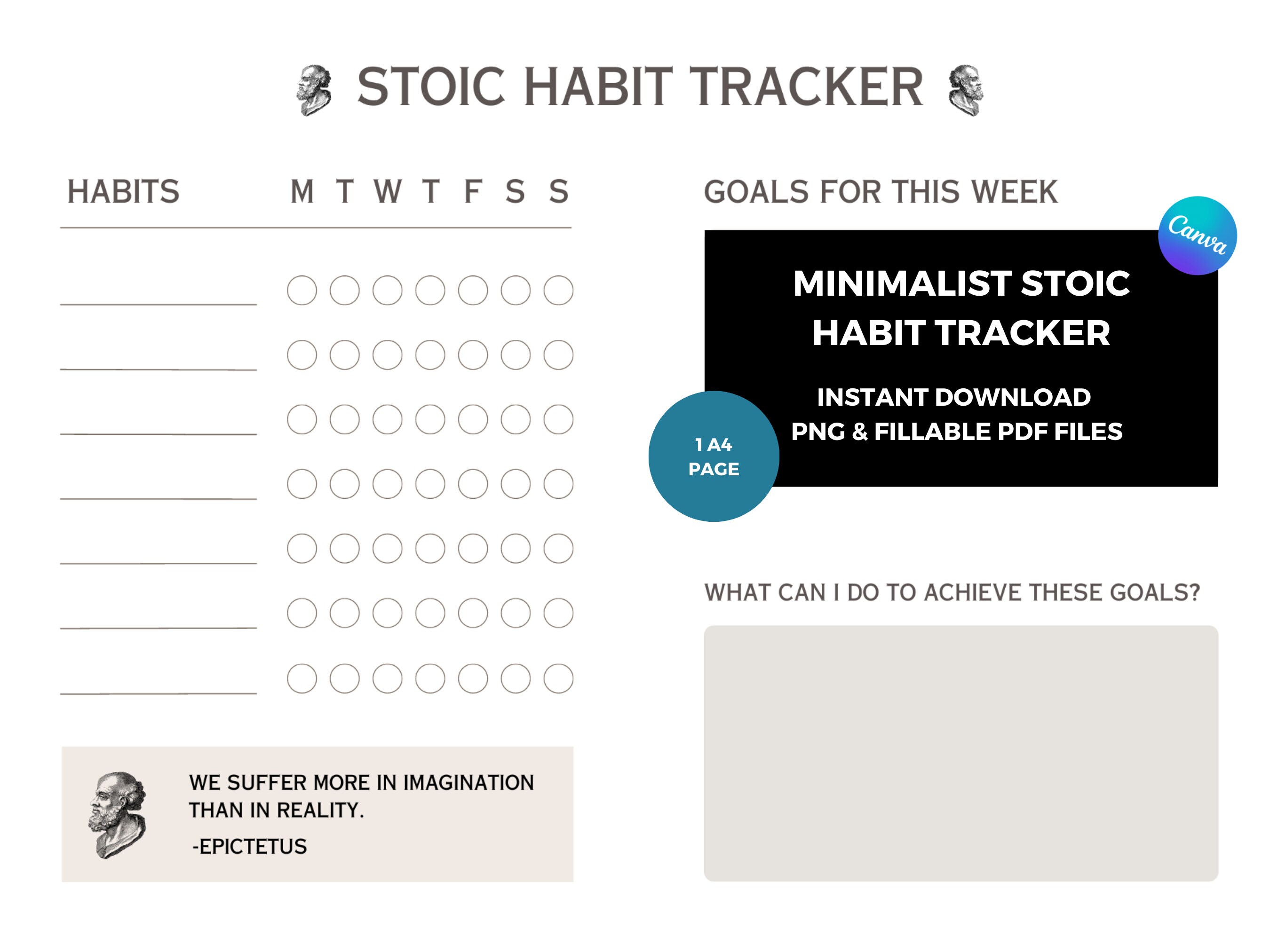 Weekly Stoic Habit Tracker Minimalist Design: Instant Download ... Weekly Stoic Habit Tracker Minimalist Design: Instant Download ...