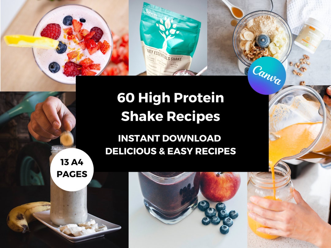 60 High Protein Shake RECIPE IDEAS Digital Ebook: Canva Customisable ...