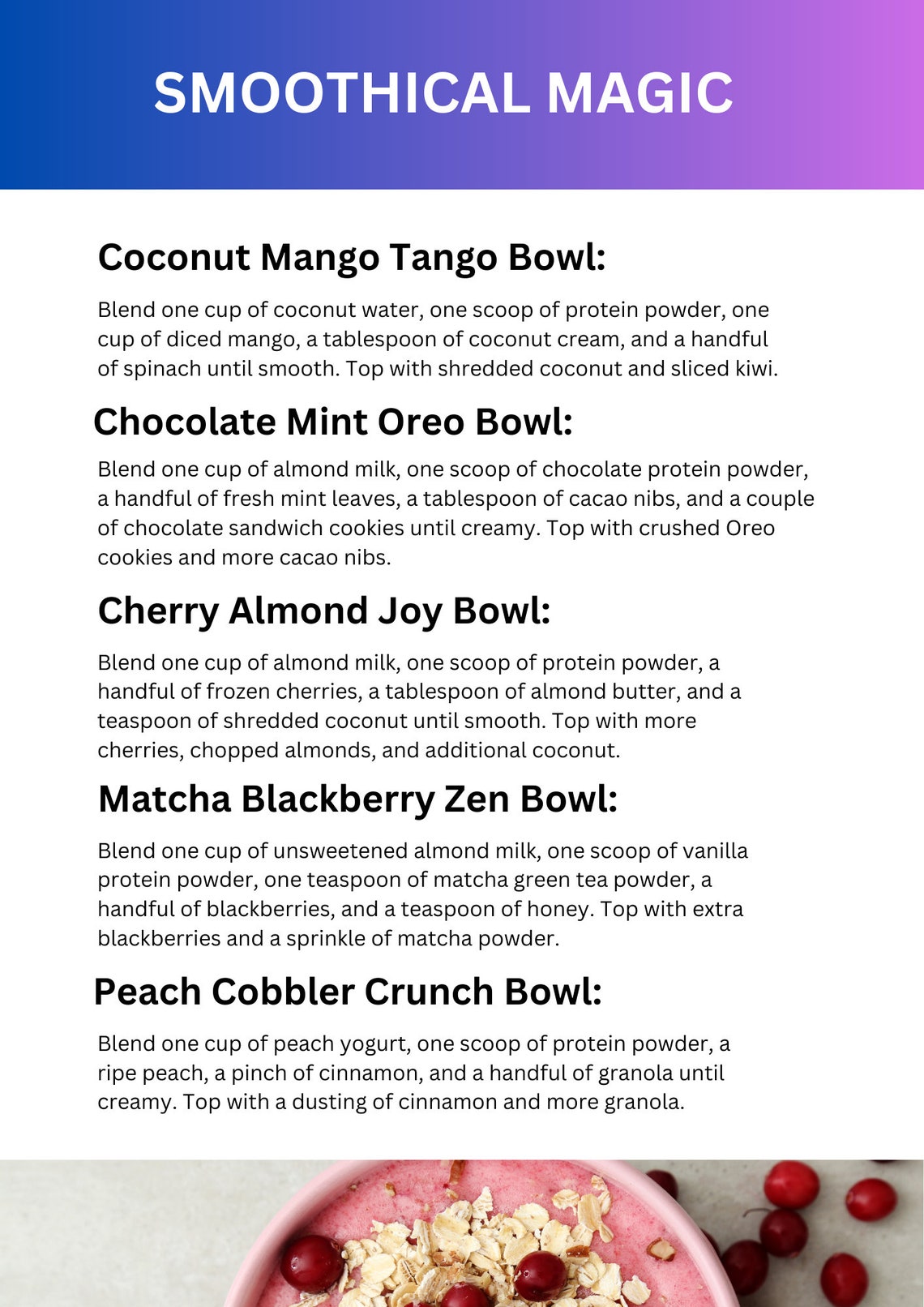 60 High Protein Smoothie Bowl RECIPE IDEAS: Canva Editable, Instant ...