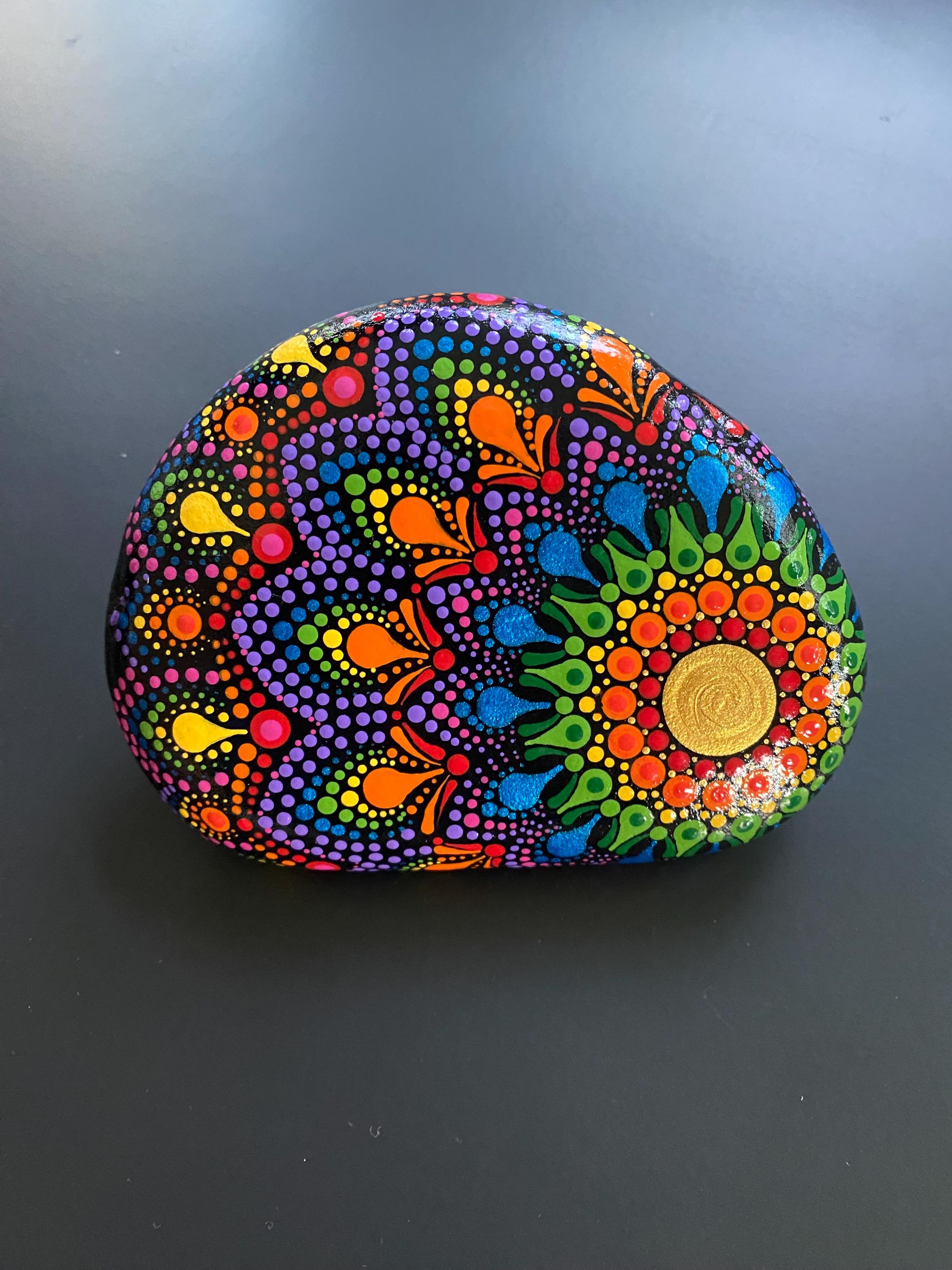 Hand Painted Rainbow Dot Mandala Rock, Mandala Stone, Thoughtful and ...
