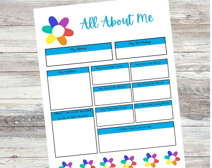 Daisy Girl Scout Activity - All About Me - Printable Instant Download ...