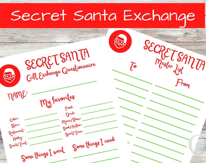 Printable Secret Santa Questionnaire for Gift Exchange work or Personal ...