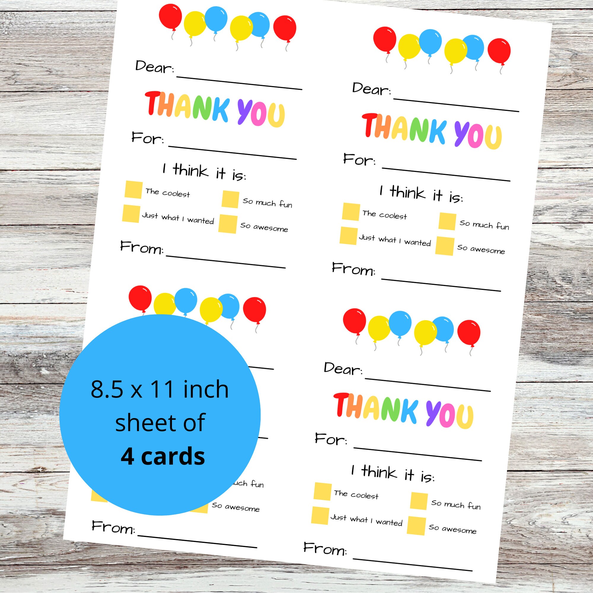 Rainbow Printable Fill in the Blank Thank You Cards, Boys and Girls ...